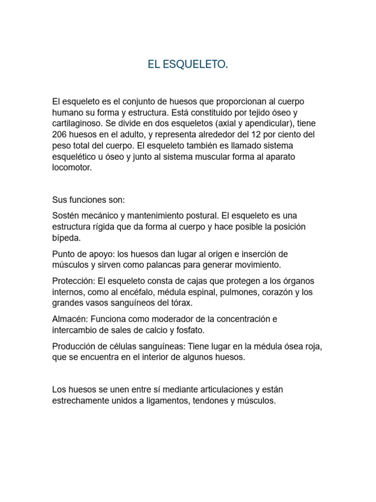Estructura y Funciones del Esqueleto | PDF | Hueso | Articulación