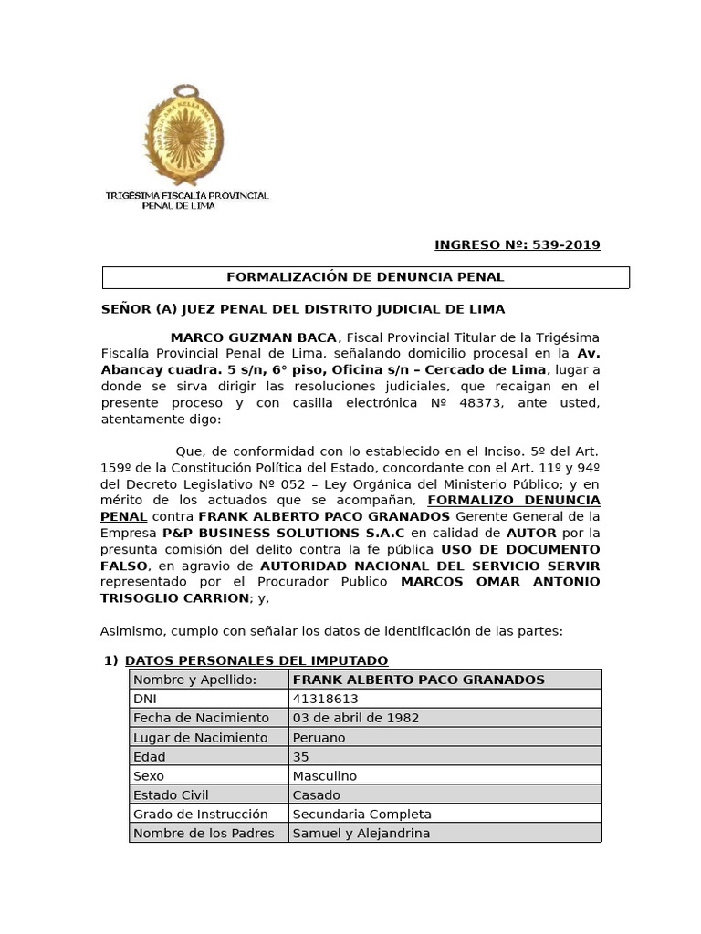 Formalizacion N°539-2019 | PDF | Fiscal | Ley Pública