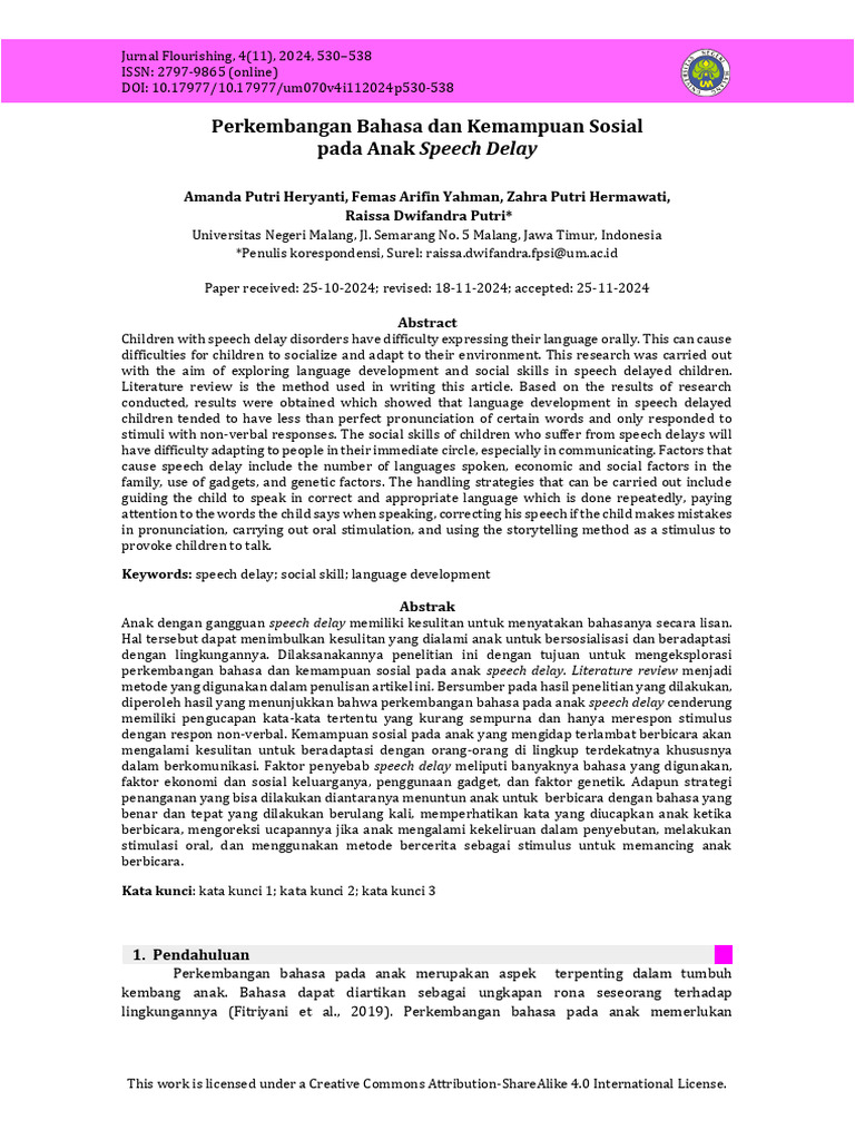 Perkembangan Bahasa Dan Kemampuan Sosial Pada Anak Speech Delay | PDF