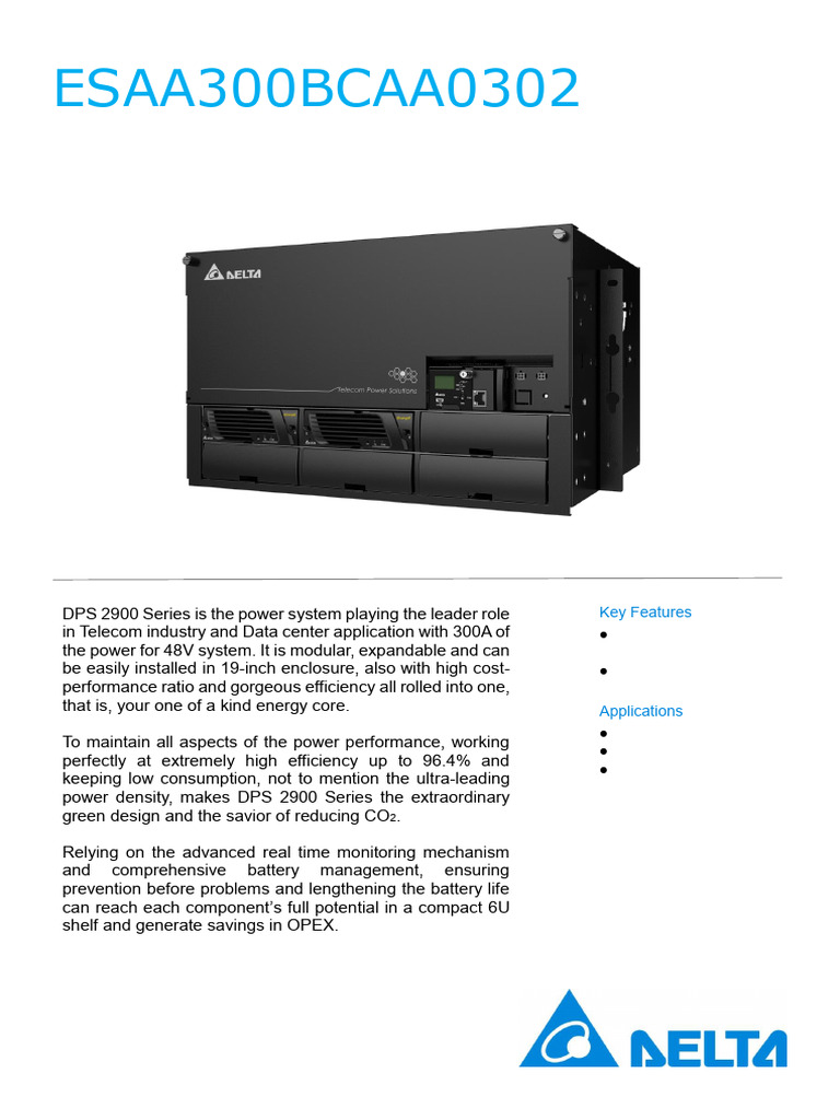 Fact Sheet - DPS 2900 - ESAA300BCAA0302 - en - Rev01 (5017366700) | PDF | Rectifier | User Interface