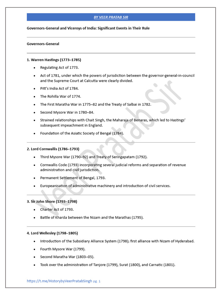 Governors-General and Viceroys of India | PDF | Partition Of India ...