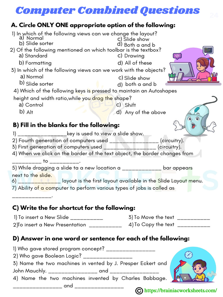 Class 5 Computer Combined Qs Worksheet | PDF