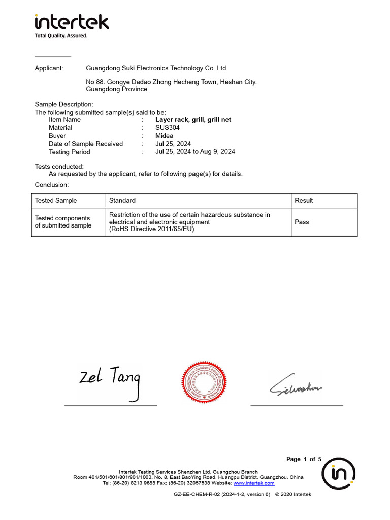 240724105GZU-001-Rohs-不锈钢-EN_Security | PDF | Mercury (Element) | Chromium