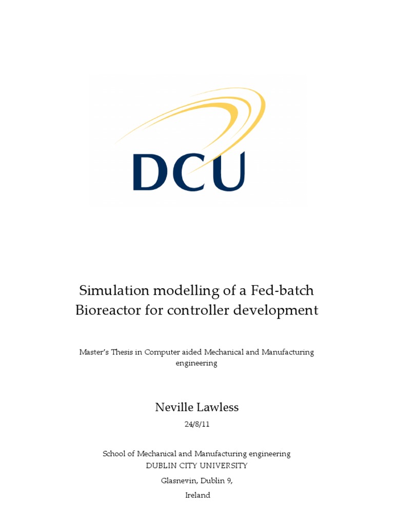 Simulation Modelling Of A Fed Batch Bioreactor For Controller Development Pdf Control Theory