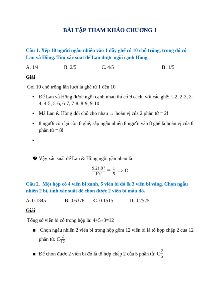 BT THAM KHẢO C1_XSTK | PDF