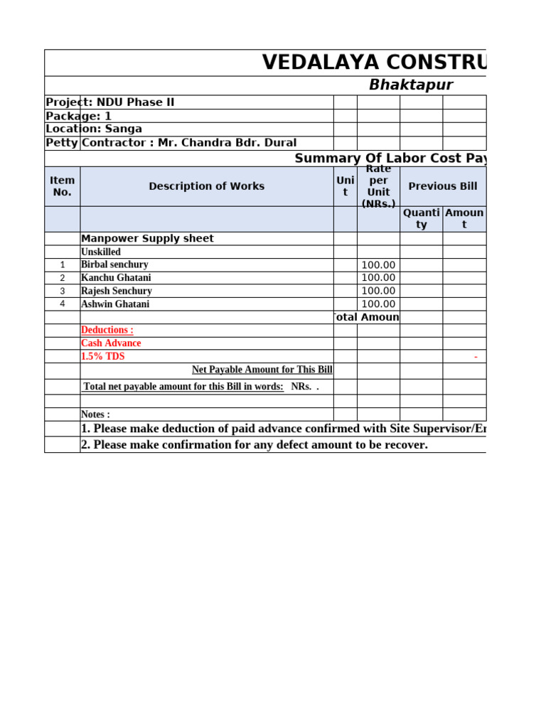 Daily Wages Chandra BDR Dural | PDF | Business | Payments