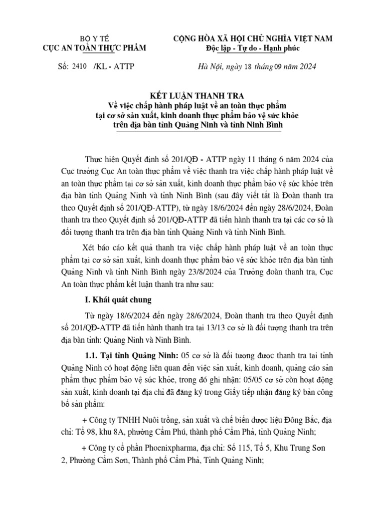 Ket Luan Thanh Tra Quang Ninh Ninh Binh Final | PDF