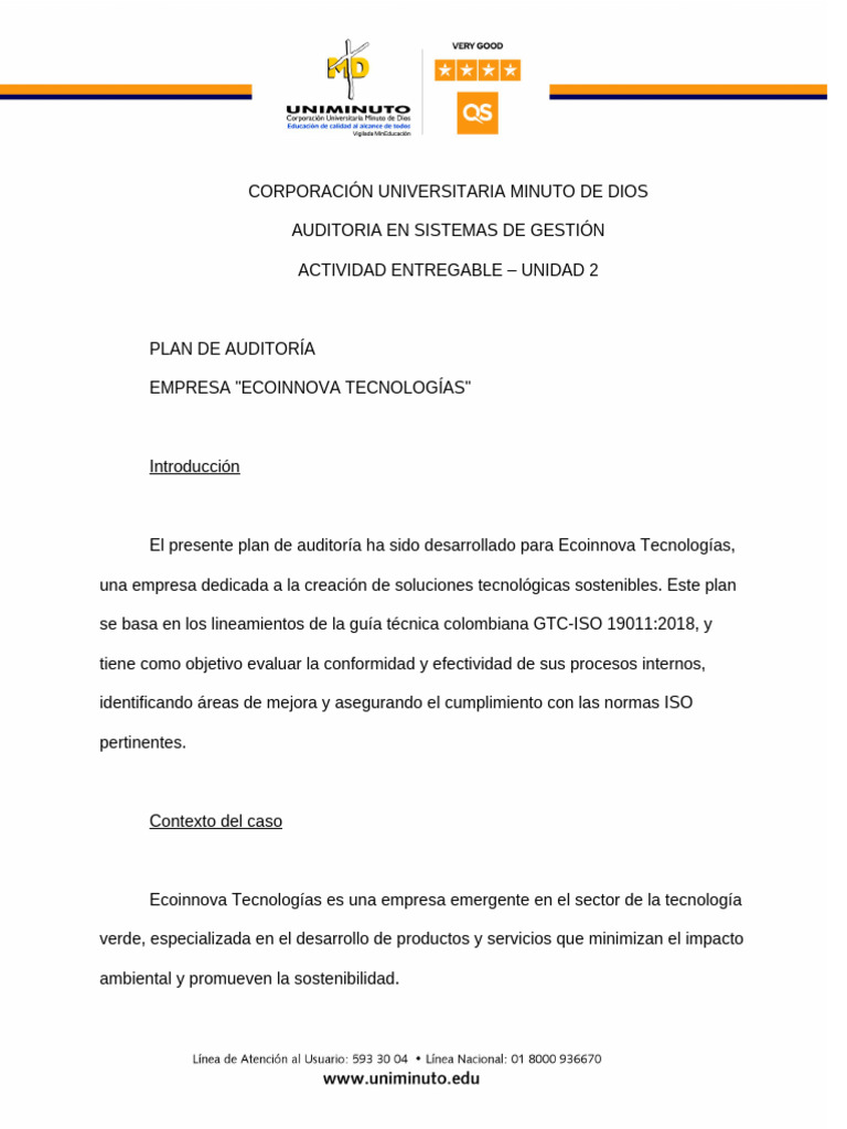 Uni2 - Anex - Plan de Auditoria Erika | PDF | Auditoría | Sustentabilidad