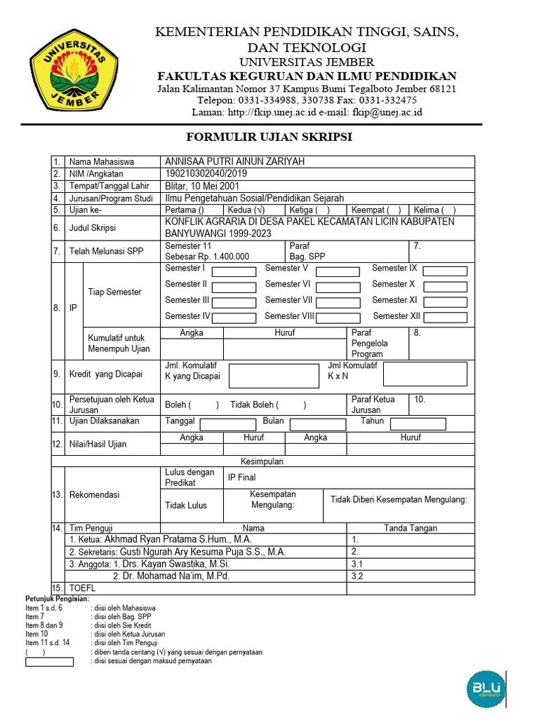 Formulir Ujian Tugas Akhir | PDF