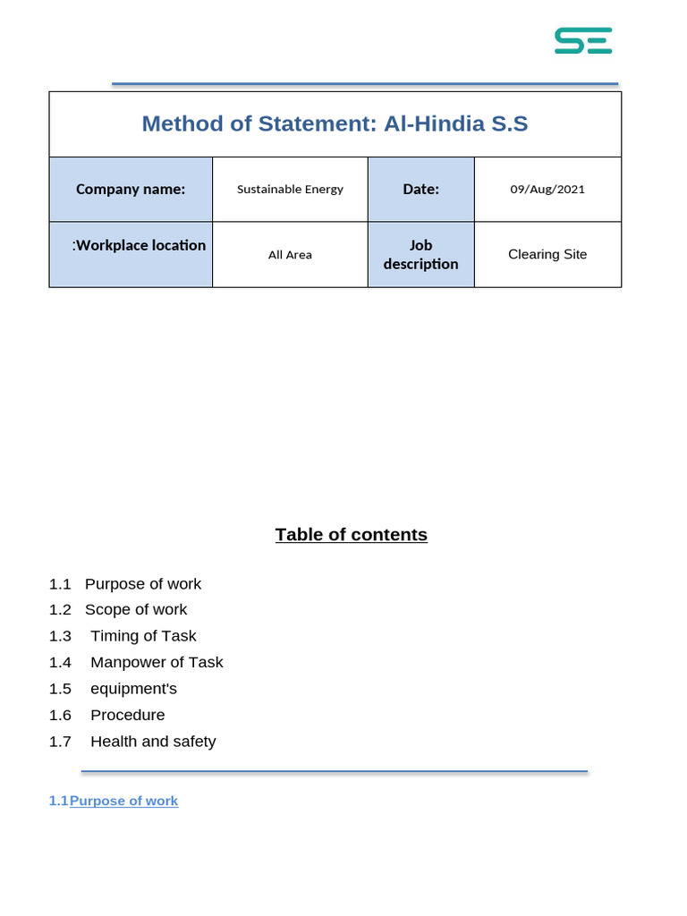 Site Clearance Method Statement | PDF | Occupational Safety And Health ...