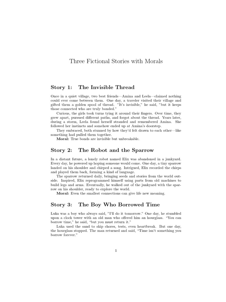 Morals in Three Fictional Stories | PDF