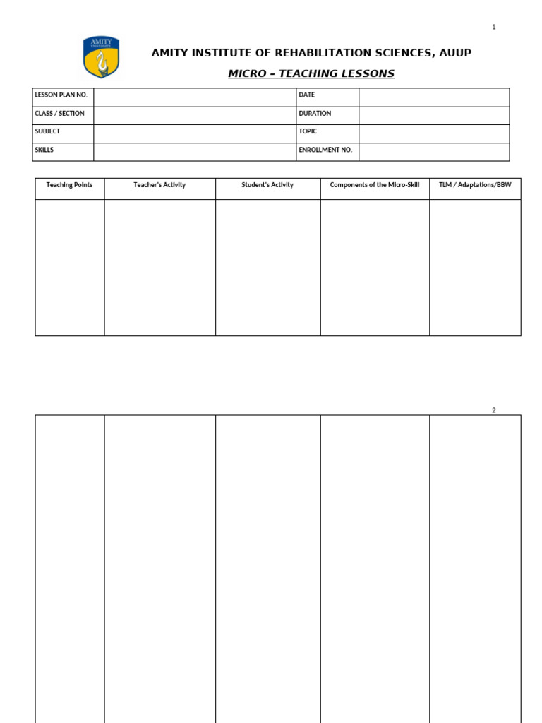 Micro-Teaching Lesson Plan Format | PDF