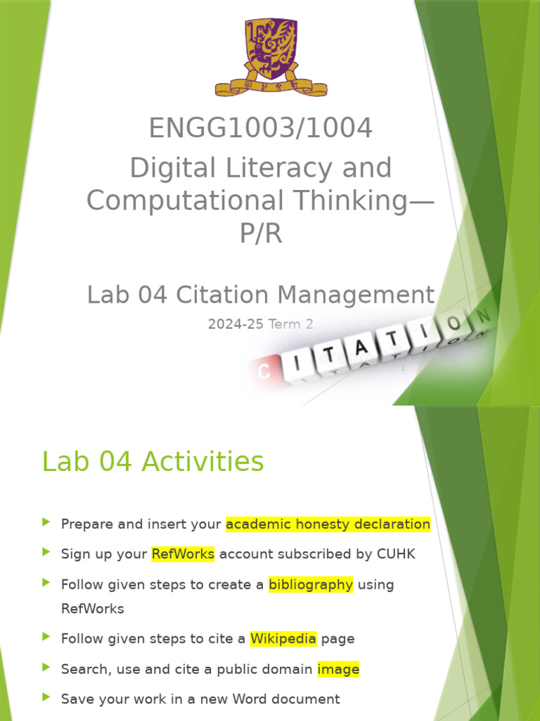 ENGG1003 1004 Lab04 CitationManagement New Sem2 v2c | PDF | Creative ...