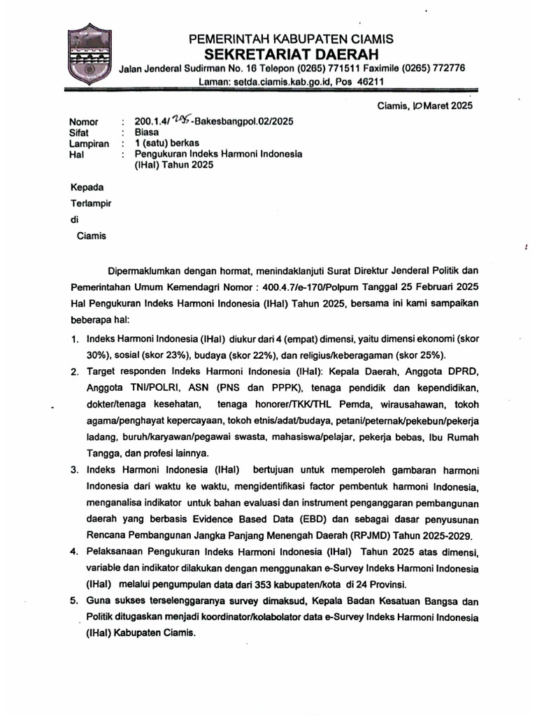 Surat Pengukuran Indeks Harmoni | PDF