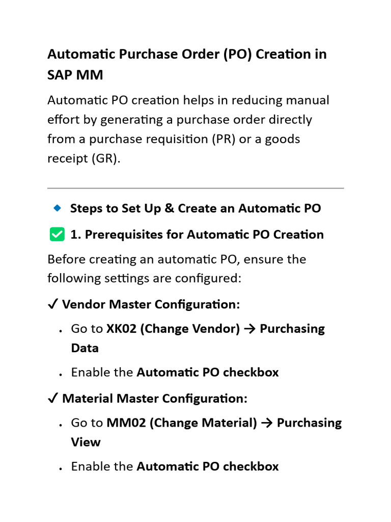 Automatic Purchase Order (PO) | PDF