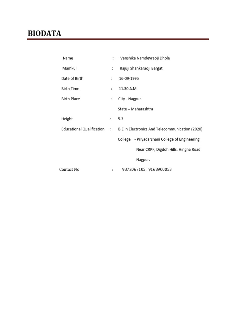 Biodata Vanshika | PDF