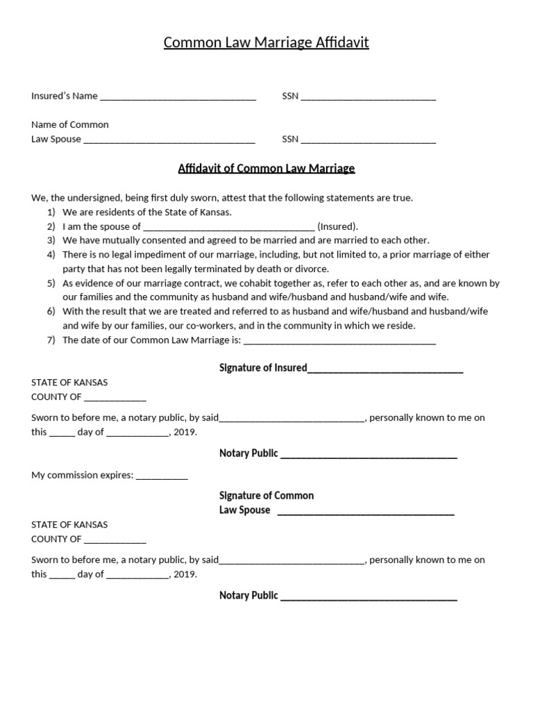 Common Law Marriage Affidavit | PDF