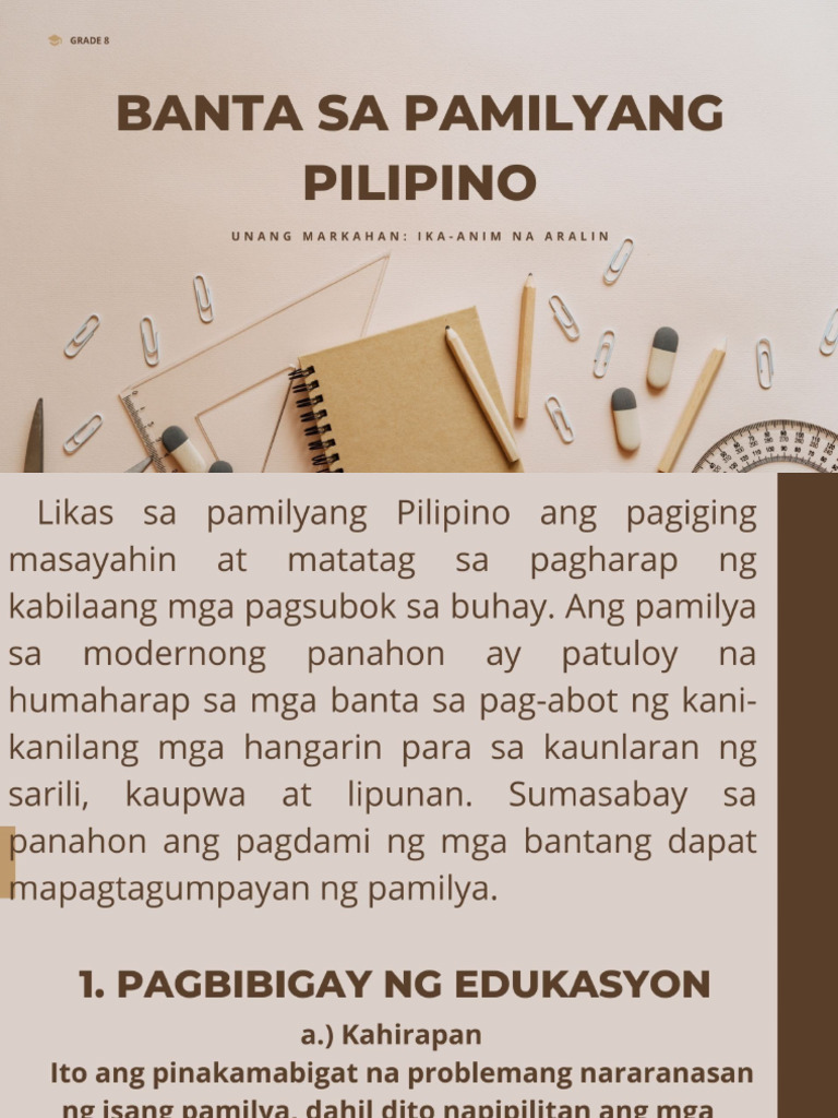 Ika-Anim Na Aralin - Banta Sa Pamilyang Pilipino | PDF