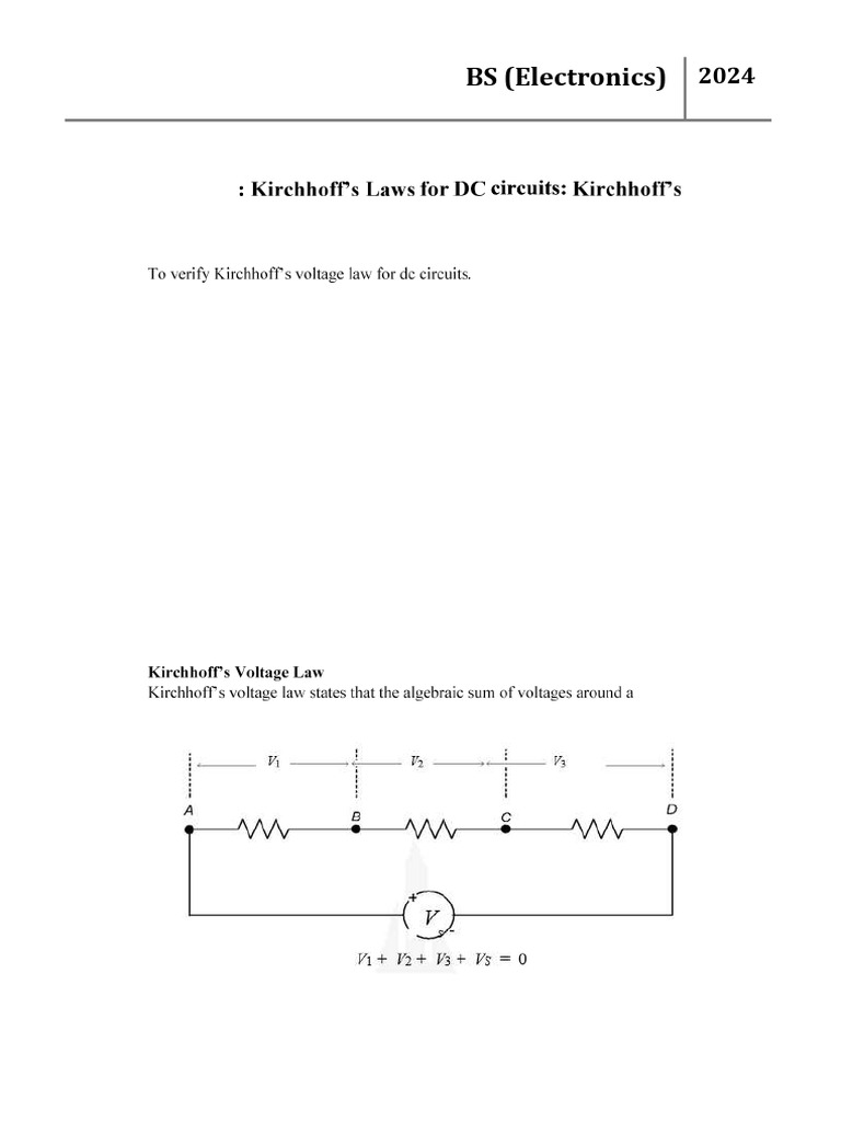 Circuit Theory 1 - Lab 5 Kirchhoffs Laws For DC Circuits - Kirchhoffs ...