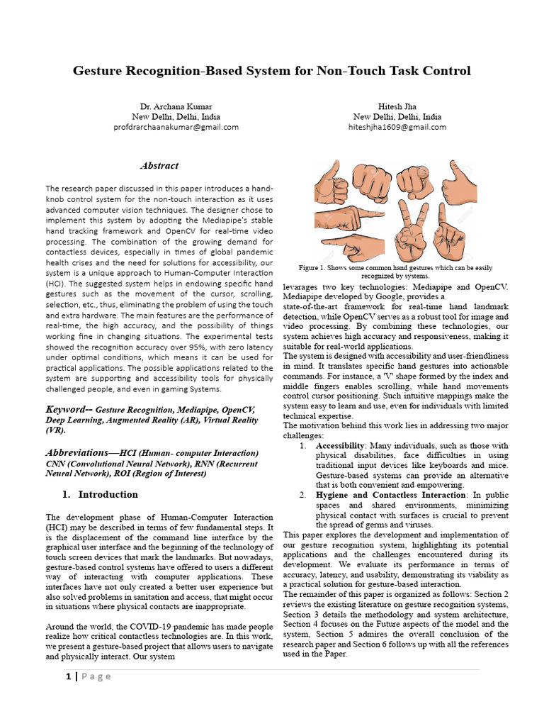 Gesture Recognition for Touchless Control | PDF | Human–Computer ...