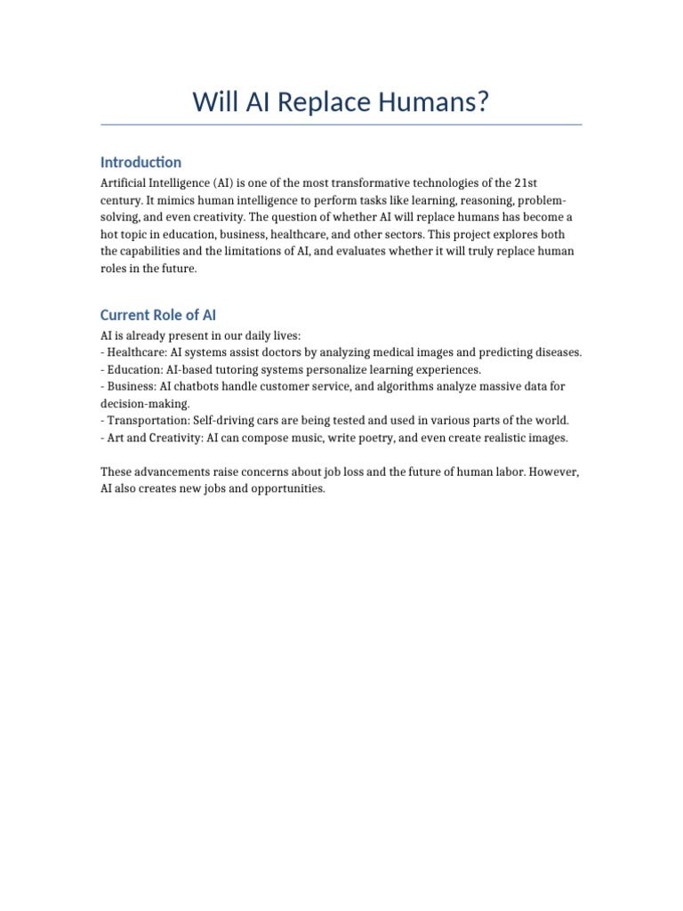 Will AI Replace Humans | PDF