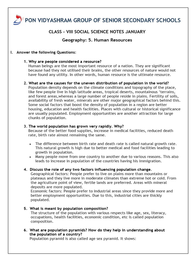Class 8 Social Science Notes: Human Resources | PDF | Mahatma Gandhi ...