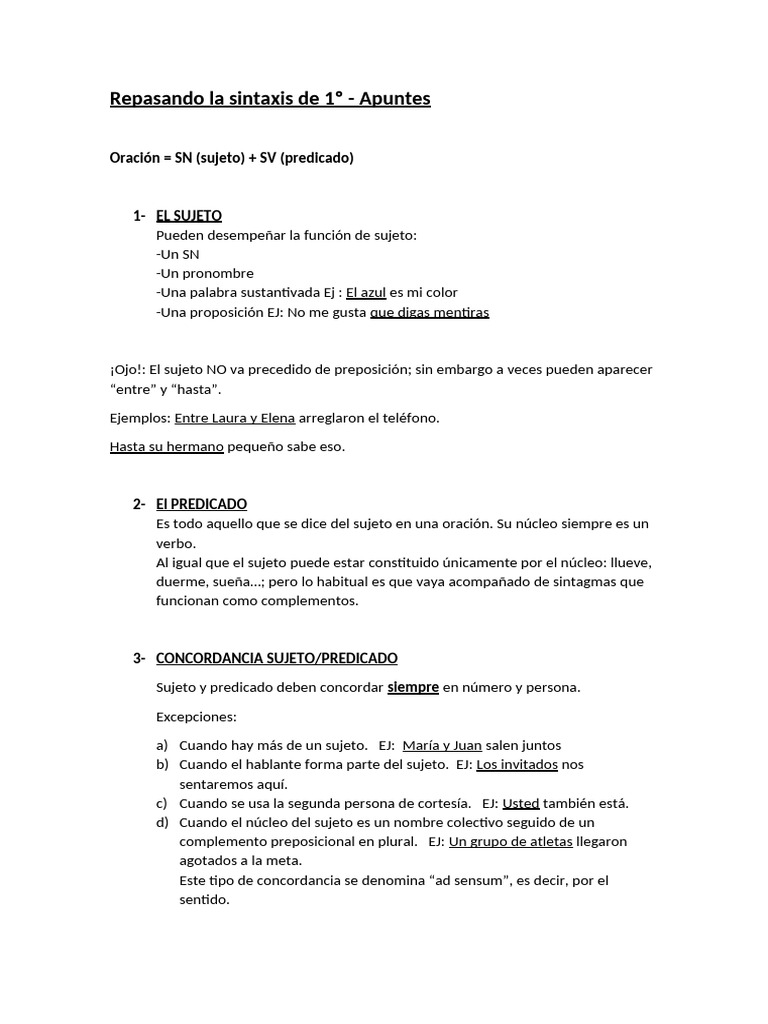Repasando la sintaxis de 1Âº | PDF | Asunto (gramática) | Verbo