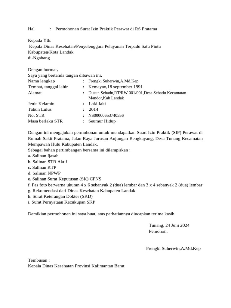 Contoh Surat Permohonan Ke PTSP | PDF