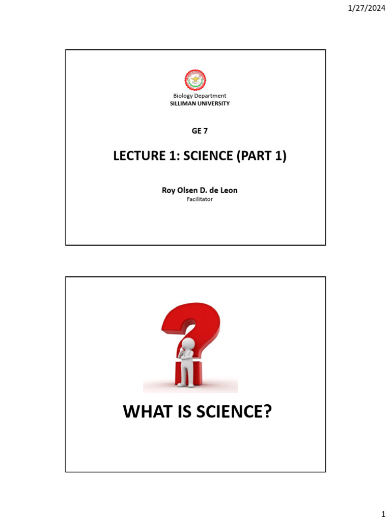 GE 7 Lecture 1 - Science Part 1 NOTES | PDF | Scientific Method | Science