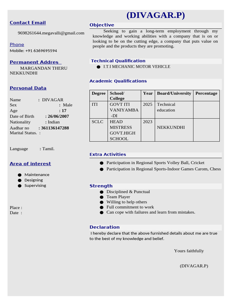Resume Formate (1) | PDF