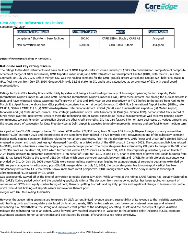 GMR Airports Infrastructure Ratings Update | PDF | Debt | Valuation ...
