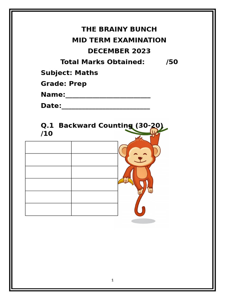 Prep Maths Mid-Term Exam 2023 | PDF