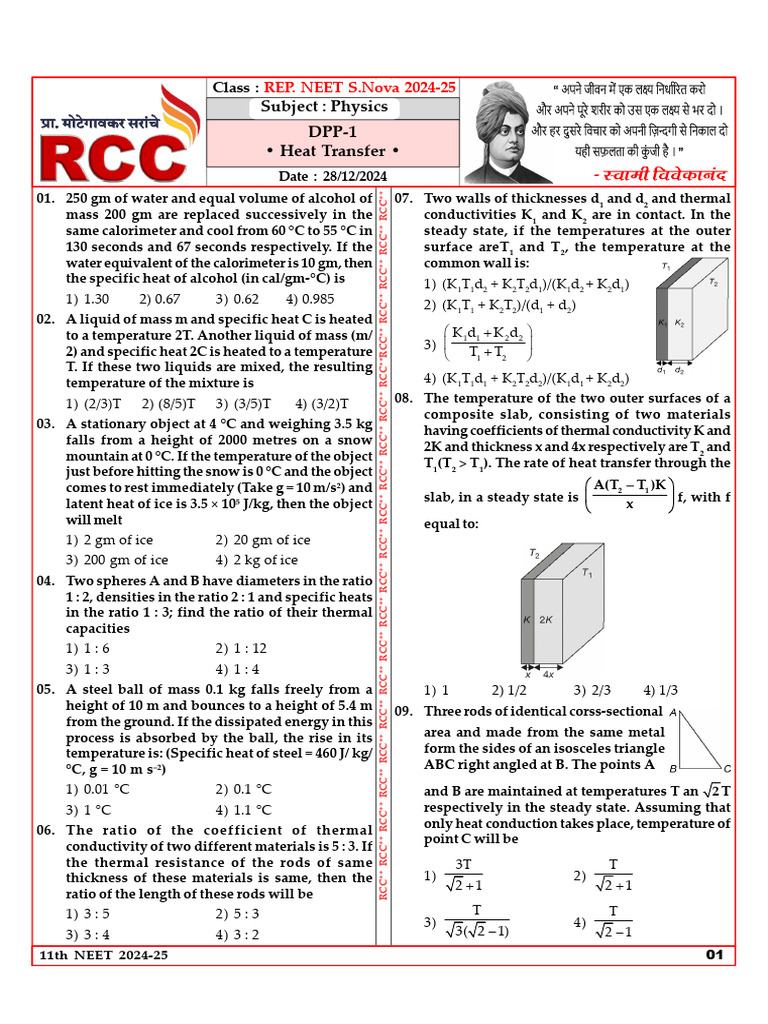 NEET 2024-25 Physics Heat Transfer Problems | PDF | Quantity ...