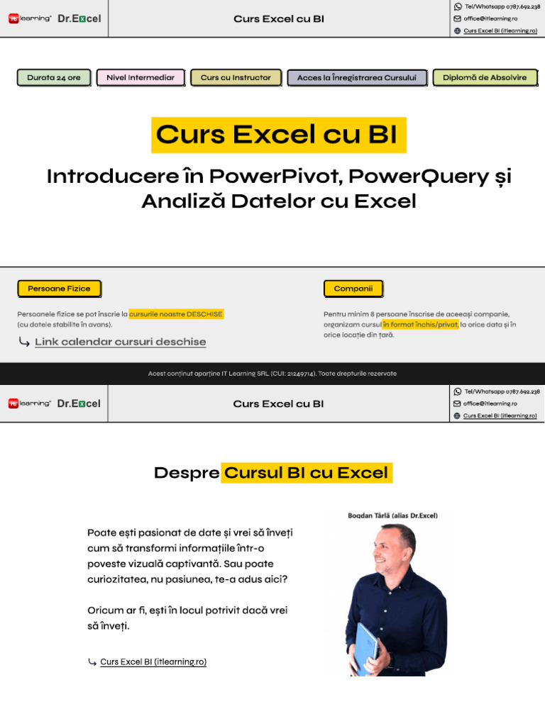 Brosura Curs Excel 4 Introducere in Analiza Datelor Cu Excel | PDF