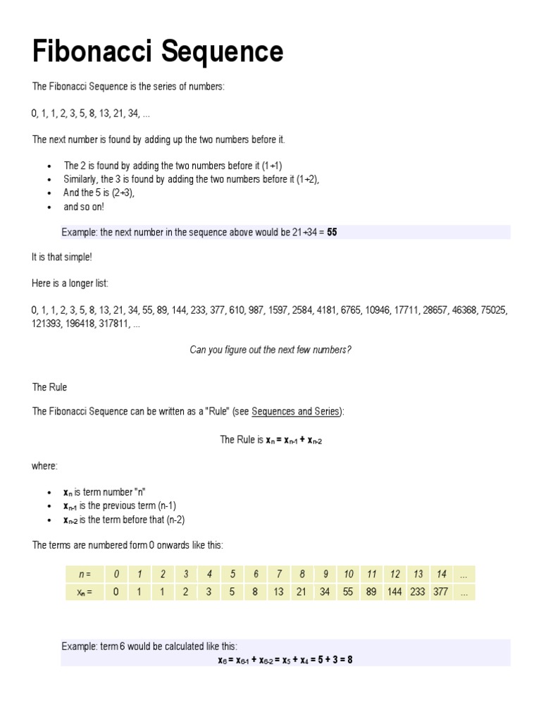 Fibonacci Sequence: Can You Figure Out The Next Few Numbers? | PDF | Elementary Mathematics ...