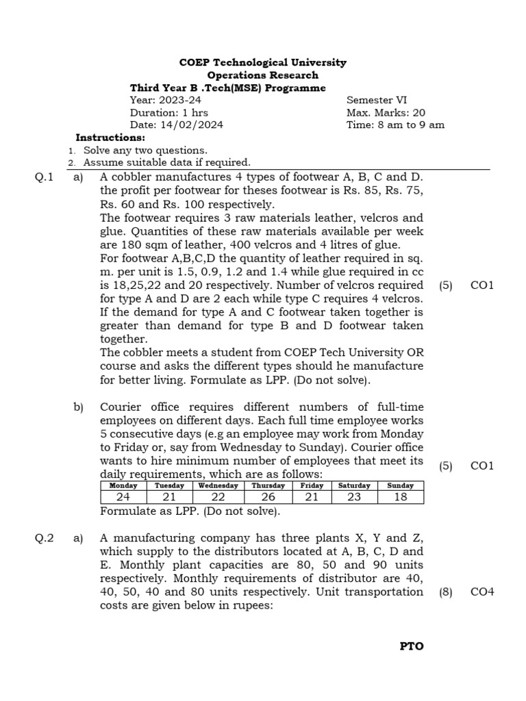 T1 Operations Research 2023-24 | PDF | Mathematical Optimization ...