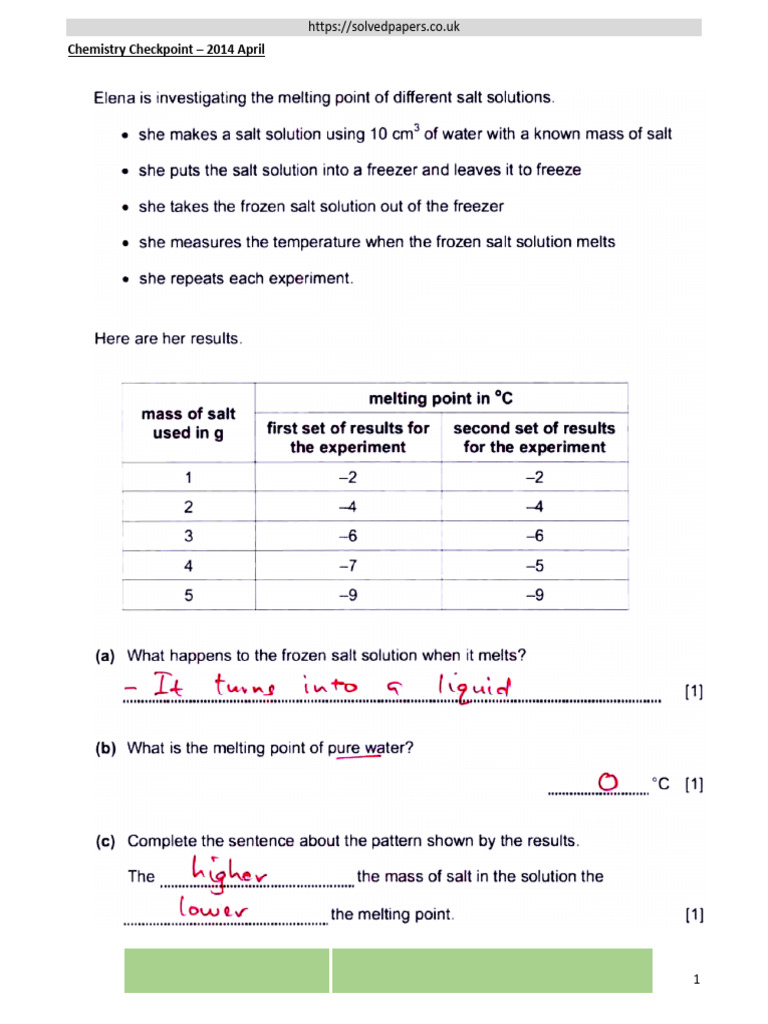 Solved 2014A Chemistry Checkpoint | PDF