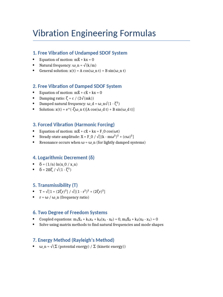 Vibration Engineering Formulas Explained | PDF