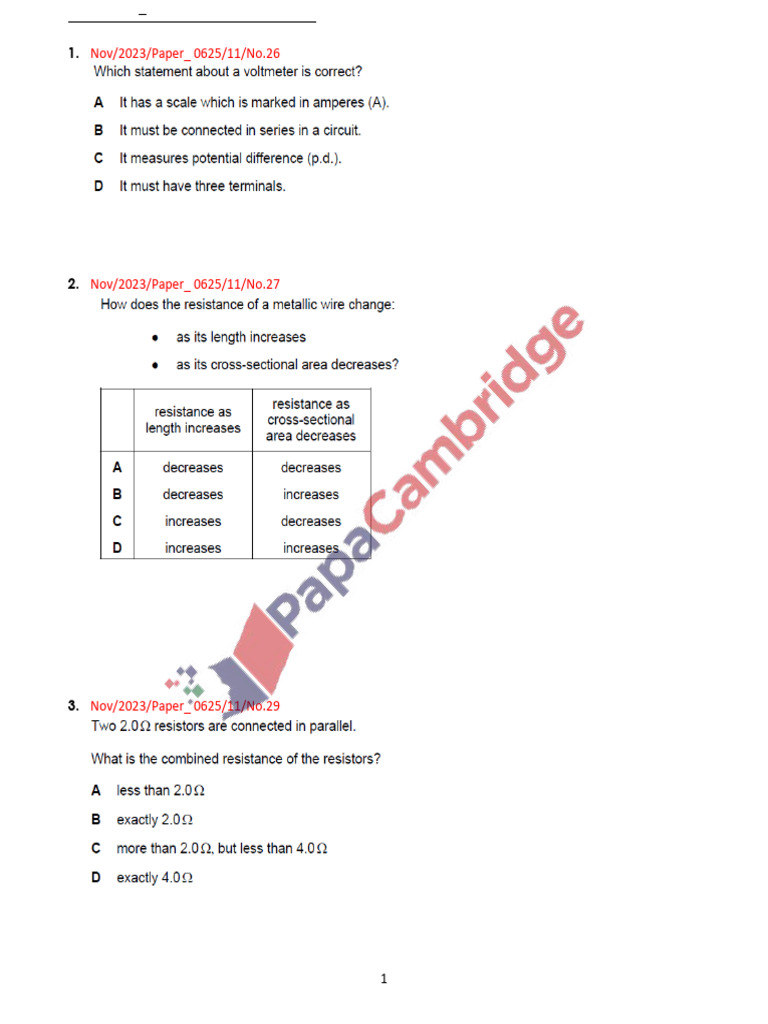2023 Electricity Igcse Physics 0625 | PDF