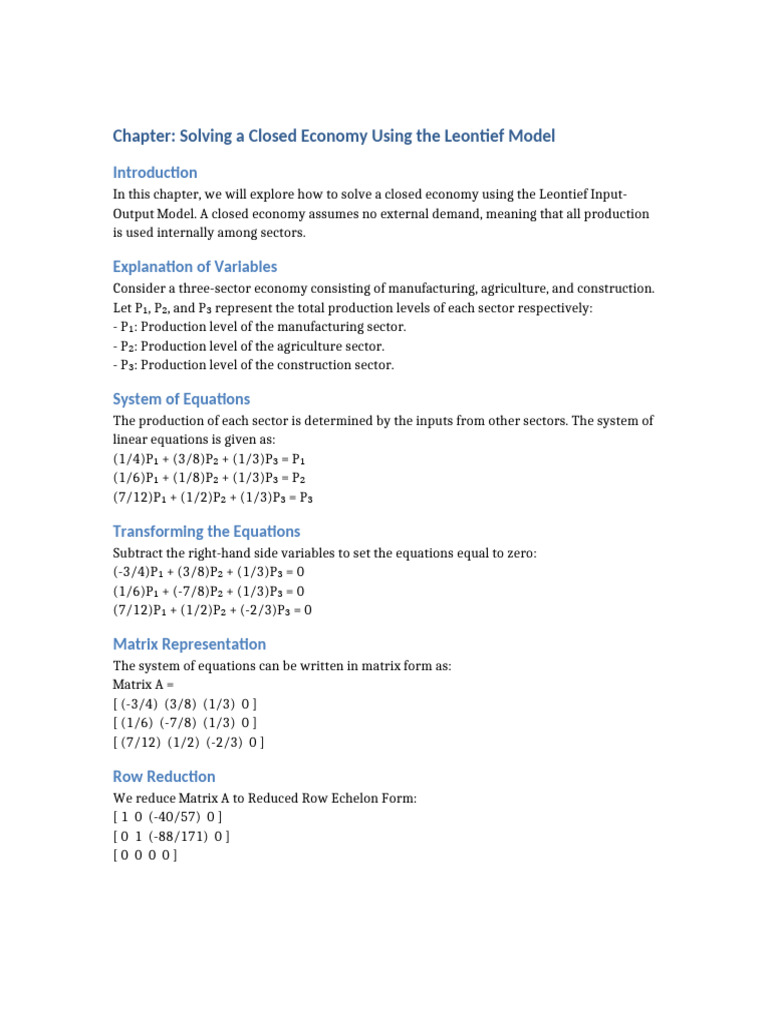 Closed Economy Leontief Model | PDF
