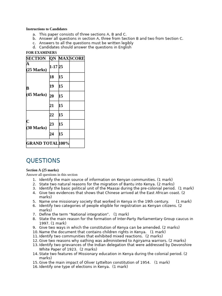 Form 3 History Discussion | PDF | Kenya | East Africa