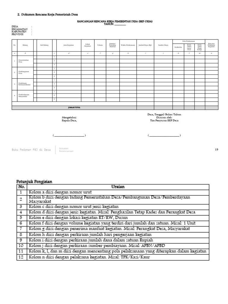 Format RKPDes 2026 dan Panduan Pengisian | PDF