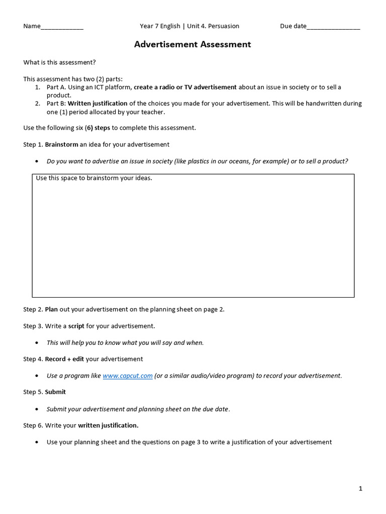 Grade 7 Advertisement Project Guide | PDF | Advertising | Human ...