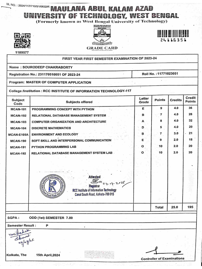 First Sem Marksheet | PDF