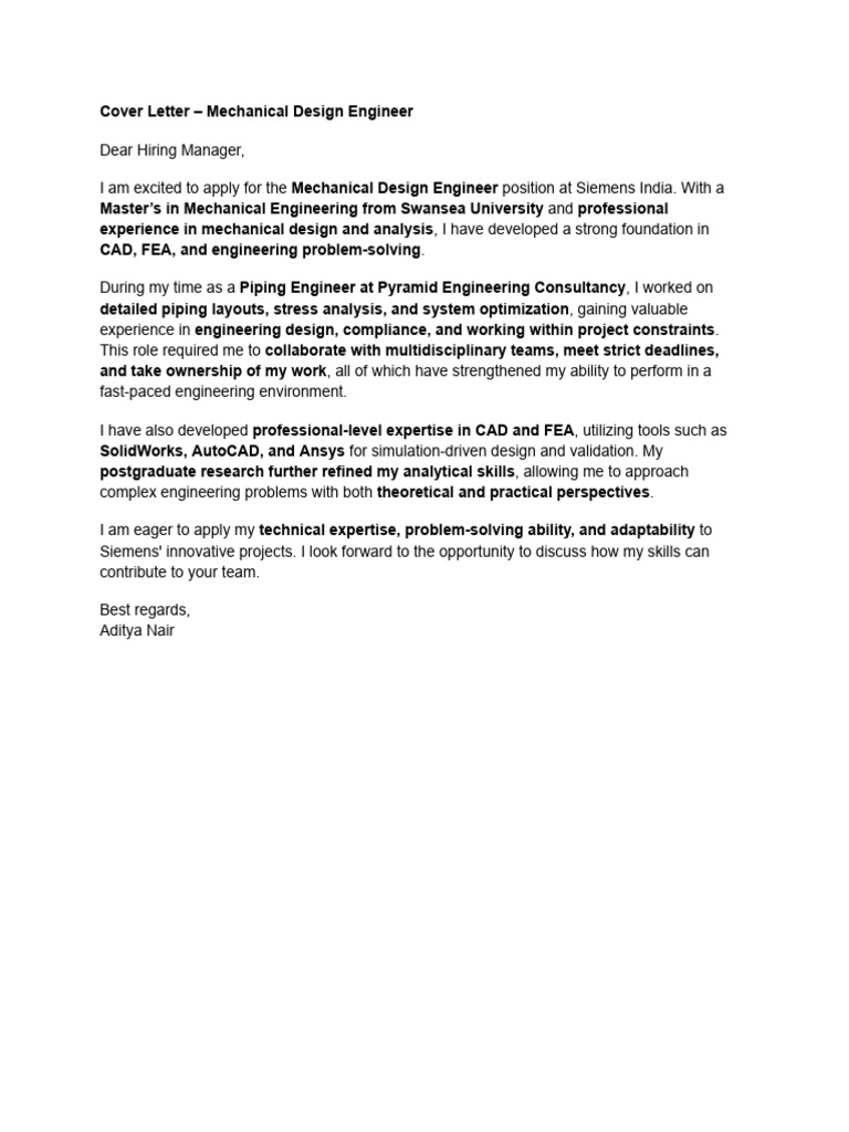 Cover Letter Aditya Siemens | PDF