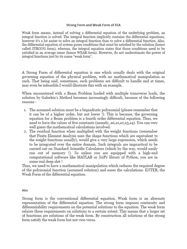 Strong Form and Weak Form of Fea | PDF | Finite Element Method | Equations