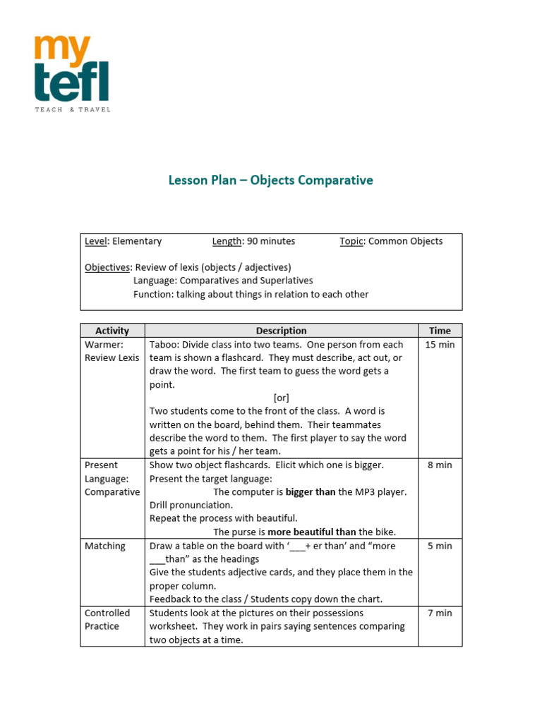 Objects Comparative Superlative Lesson Plan | PDF | Linguistics | Human ...