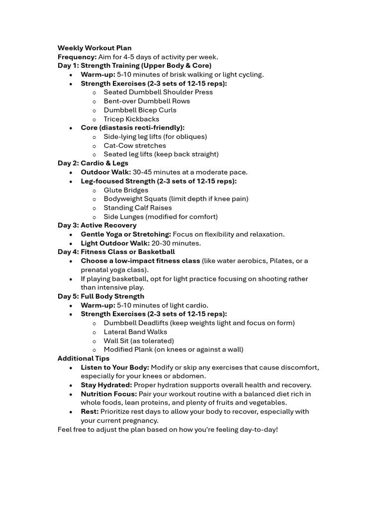 Weekly Workout Plan for Active Moms | PDF