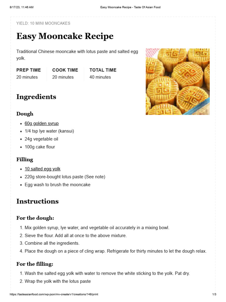 Easy Mooncake Recipe - Taste of Asian Food | PDF | Fat | Foods