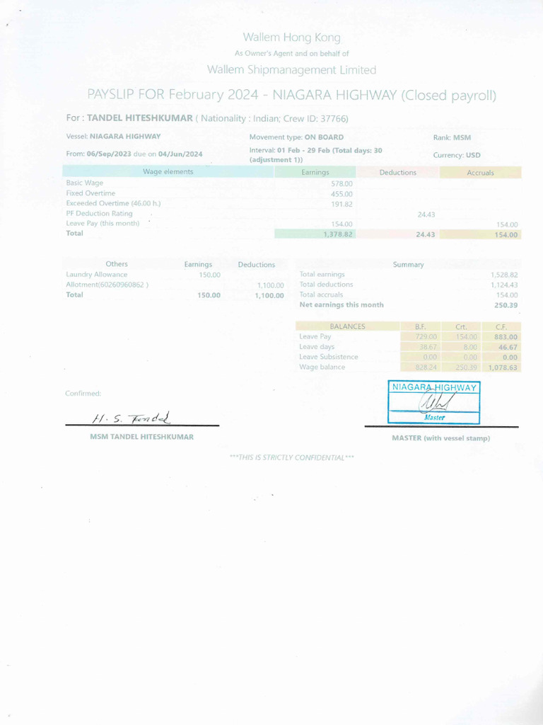 Pay Slip Feb 2024 - Messman - 1 | PDF